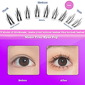 Bottom Lash Clusters DIY Eyelash Extensions - DAODER 90pcs Wispy Natural Look Clear Band Lashes for Bottom Eyelashes 6mm
