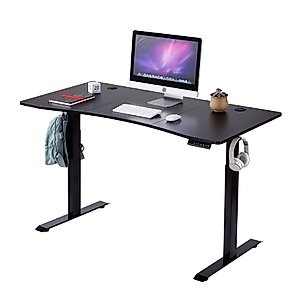 UNICOO - Dual Motor Electric Height Adjustable Standing Desk 59"x29.5" Inches, Home Office Computer Desk, Gaming Desk, with USB Charging and Hooks (Black Frame/Black Top) XOT-D59-BB