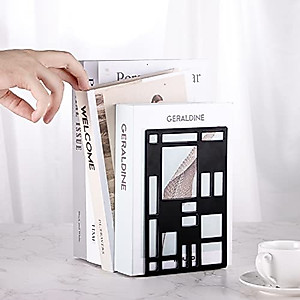 Book Ends, Bookends, Book Ends for Shelves, Bookends for Heavy Books, Book Divider Decorative Holder, Metal Heavy Duty Bookend Black 1 Pair, Abstract Art Desgin Book Stopper Supports for Office, Home