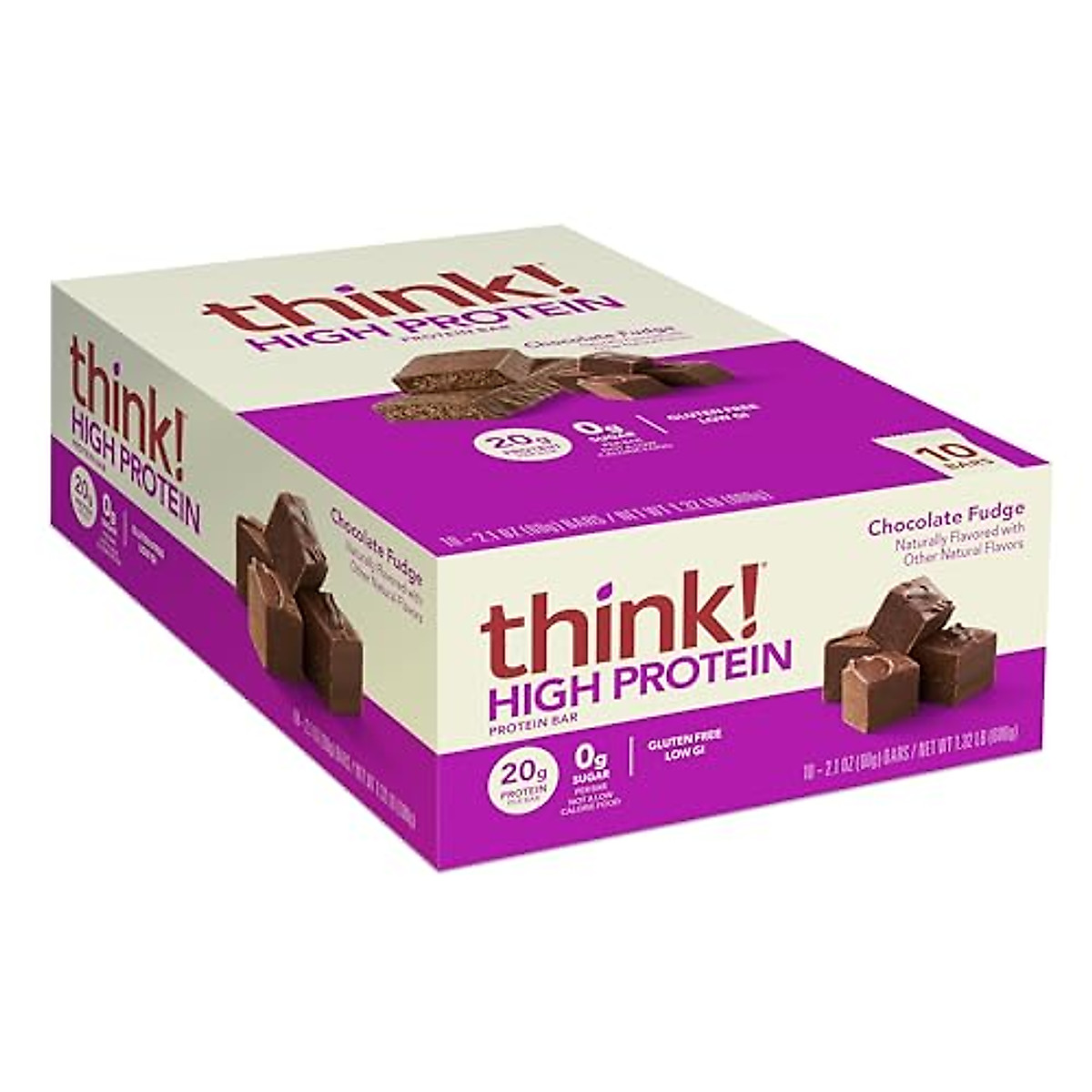 think! Protein Bars, High Protein Snacks, Gluten Free, Kosher Friendly, Chocolate Fudge, Nutrition Bars, 2.1 Oz per Bar, 10 Count (Packaging May Vary)