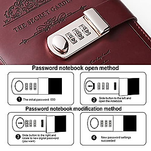 XIYUNTE Diary with Lock, A5 PU Leather Journal with Lock, Vintage Journal for Men and Women, locking Journals for Writing with Pen & Gift Box, Refillable Journal Notebook with Combination Lock, Red