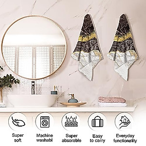 Fuliko Hand Towels for Bathroom, Soft Absorbent Black Gold Marble Towel Set 30x15, Washcloths Face Towels Perfect for Daily Use Home Kitchen Bathroom Decor (Black Gold Marble)