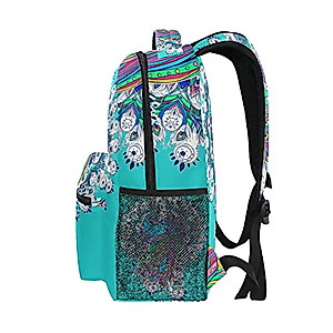 Colorful Peacock Blue School Backpack Bookbag for Boys Girls Teens Casual Travel Bag Computer Laptop Daypack