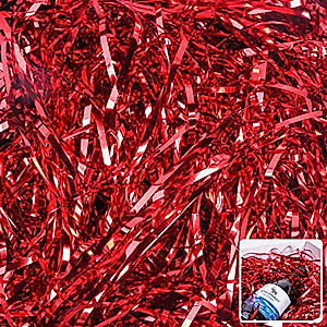 Zwish 150 Gram Sparkly Iridescent Film PP Hamper Shreds & Strands Shredded Crinkle Confetti for Gift Wrapping & Basket Filling & Gift Box filler-Red