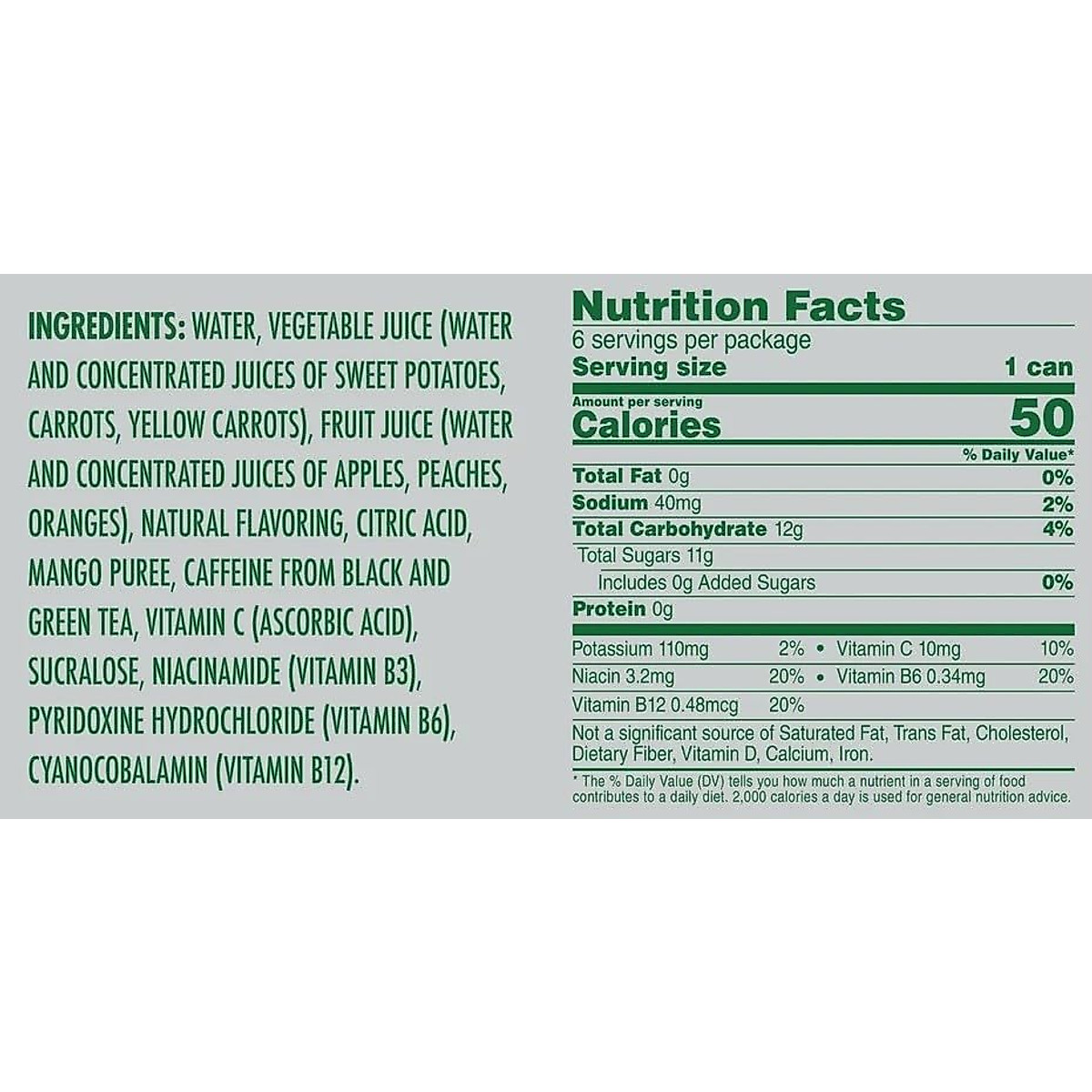 V8 +ENERGY Peach Mango Energy Drink Made with Real Vegetable and Fruit Juices, 8 FL OZ Can (2 Packs of 6 Cans)