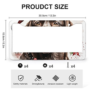 Chocolate Labrador Santa Hat Christmas License Plate Cover 2 Pack Xmas Lovely Dogs Car Accessories for US Standard Vehicles for Women Men 2 Round Holes Aluminum License Plate Frames