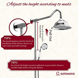 gotonovo Exposed Shower System Set Polish Chrome 8 Rain Shower Faucet 2 Double Knobs Handle Triple Function Tub Spout Luxry Shower Fixture Combo Unit Set 12 Inch Extension Tube Included