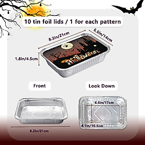 DTESL 50PCS Halloween Foil Containers with Lid, Halloween Leftover Containers trick or treat Disposable Aluminum Pans with Lids Aluminum Food Containers Storage for Baking, Halloween Party, Cooking