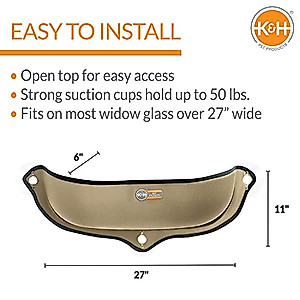 K&H PET PRODUCTS EZ Mount Window Mounted Cat Bed, Cat Window Hammock, Sturdy Cat Window Perch, Cat Window Bed Cat Furniture - Tan Cat Window Bed