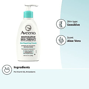 Aveeno Restorative Skin Therapy Moisturizing Oat Repairing Cream for Sensitive, Distressed, Dry Skin, with Prebiotic Oat & Aloe, Formulated without Parabens, Fragrance & Steroids, 12 oz