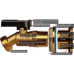 RAINPAL RBS022 Brass Rain Barrel Spigot(3/4" Quarter Turn Ball Valve w/ Bulkhead Fitting and Thread Tape)