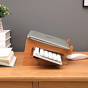 SINORHEMA Wooden Laptop Stand for Desktop, Wooden Vertical Laptop Stand for Mackbook Air Stand, Bamboo MacBook Dock Stand, Wood Computer Stand for Laptop 11-17inch