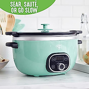 GreenLife Cook Duo Healthy Ceramic Nonstick 6QT Slow Cooker, PFAS-Free, Digital Timer, Dishwasher Safe Parts, Turquoise