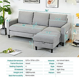 Kikihuose Modular Sectional Sofa Couch, L Shaped Couch with Storage Ottoman, Convertible Sofa with Chaise, Modern 3 Seater Comfy Couch for Living Room, Apartment, Small Space