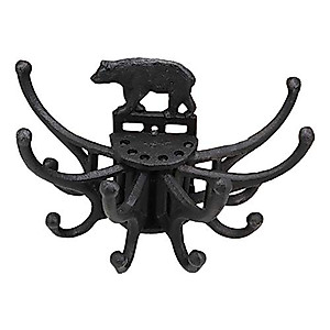 Ebros Cast Iron Rustic Forest Black Bear Free Spinning Movable Hanging Wall Hooks 9" Wide Western Bears Themed Mount Hook for Coats Hats Keys Leashes Backpacks Cabin Lodge Country Accent Decor