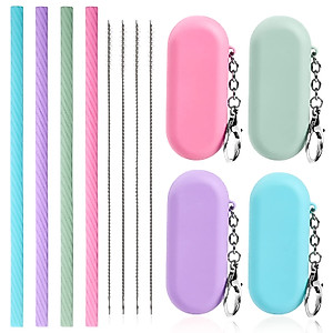 4 Set Reusable Straws Silicone Drinking Straws with Cleaning Brush and Case Portable Reusable Straws for Cold or Hot Drinks Picnic Party Travel Outdoors