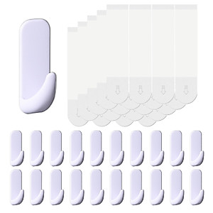 Gluest 20pcs Adhesive Wall Hooks with 20 Adhesive Strips, Wall Hooks for Wall No Damage, Removable Wall Hooks for Hanging, Coat Hooks, Key Hooks & Key Holder, Robe Towel Hooks Hanger