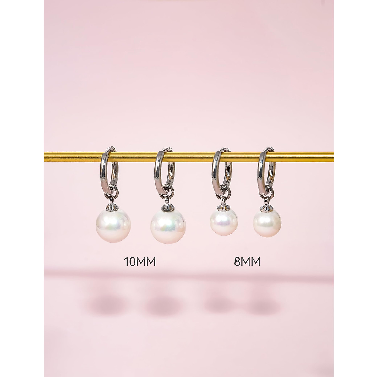 Limerencia Hypoallergenic Pure Titanium Post Lightweight Dangle Huggie Earrings for Women | Vertical Bar, Cross, Moon, Lightning | Dainty Earrings (10mm Pearl)