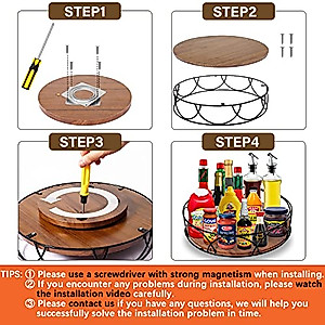 12.5" Wooden Lazy Susan Turntable, Kitchen Table Top Spice Organizer with Steel Frame, 360 Degree Rotating Lazy Susan Tray for Countertop, Cabinet, Dining Table, Bathroom