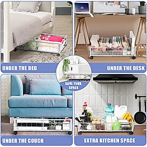 Kmise Underbed Storage With Wheels,2 Pcs Metal Under Bed Storage Containers For Bedroom Clothes Blankets Toy Book Bedding Shoes Storage Organizer (White, 2 Pcs)