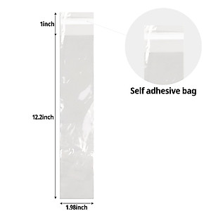 100 Pcs Cellophane Bags, 2x12 Inches Self Sealing Treats Bags, Pretzels Individual Bags, Clear Cellophane Bags for Pretzel Rods Candies Snacks Cookies