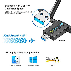Wireless USB WiFi Adapter for PC: 1300Mbps WiFi USB, 802.11AC WiFi Adapter for Desktop PC, Dual Band WiFi Dongle Wireless Adapter for WIN7 8 10 11 XP MAC Linux, USB Computer Network Adapters