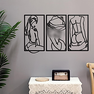 3 Pcs Modern Minimalist Wall Decor Abstract Line Art Wall Decor Woman Body Shape Art Print Decor Line Drawing Metal Wall Art for Living Room Bedroom Wall (Black,Classic Style)