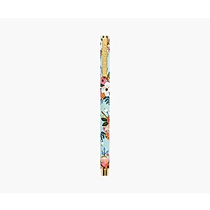 RIFLE PAPER CO. Lively Floral Writing Pen, 5.375" L, 0.5 mm Rollerball Tip, Stainless Steel Body with Brass Accents, Pair Desk Accessories