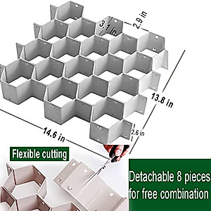 Honeycomb Separator Adjustable Drawer Organizer Divider for Underwear Belt-Scarf Socks Storage Separater for Clutter Makeup, Can Help Tidy Kitchen, Bedroom, Bathroom, Dresser,Office (Grey (4 sets))