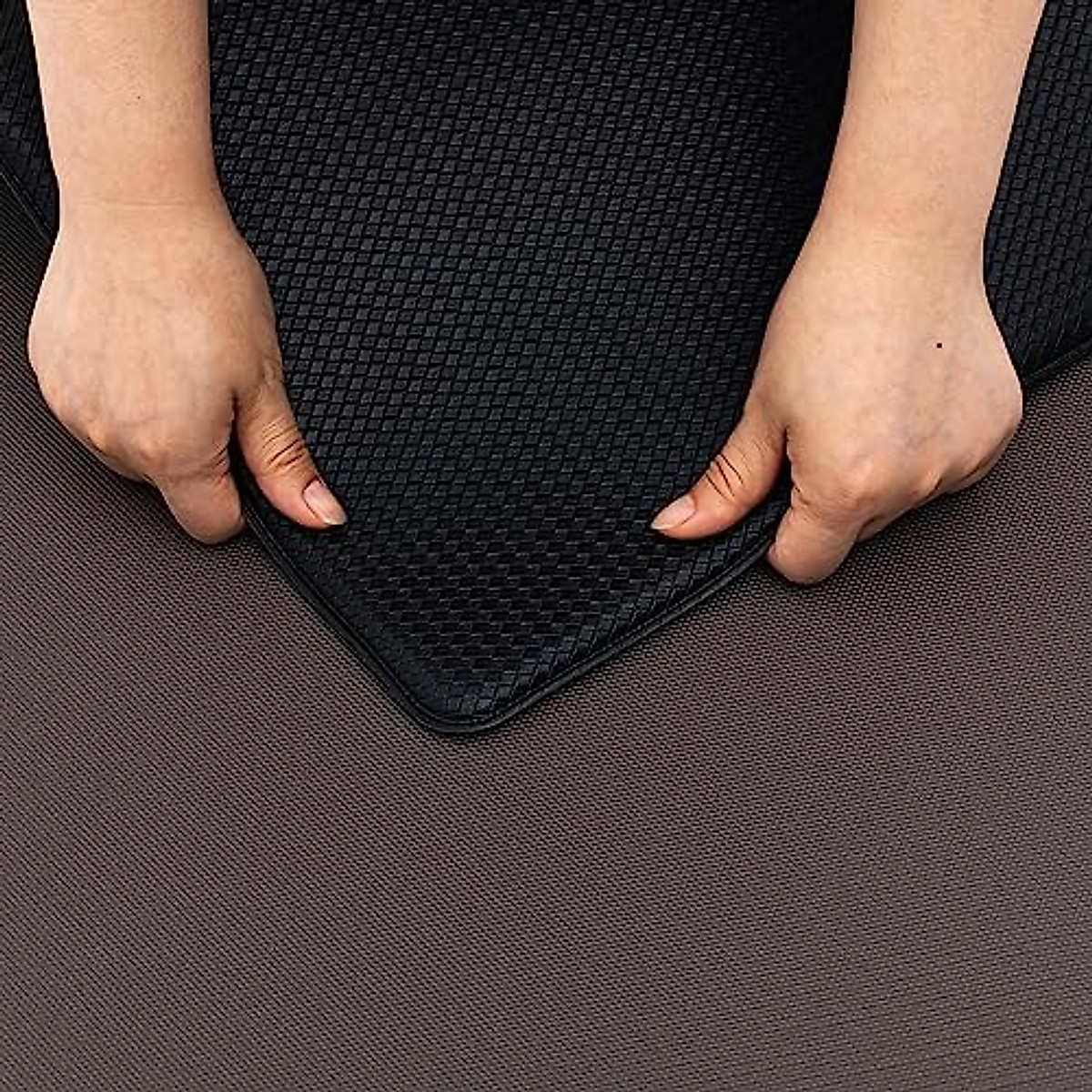 QUILTINA Black Kitchen Mat Anti-Fatigue Cushioned Rug Set (2 PCS), Waterproof Non-Slip & Stain Resistant, 0.4'' Thick PVC Ergonomic Comfort Foam Rugs for Floor Home, Sink, Laundry, 47''x17.5''