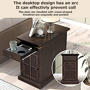 CKLMMC Vintage Livingroom End Table Side Table,Multifunctional Nightstand with USB Ports and Drawer with Cup Holders (Antique Espresso/USB*)