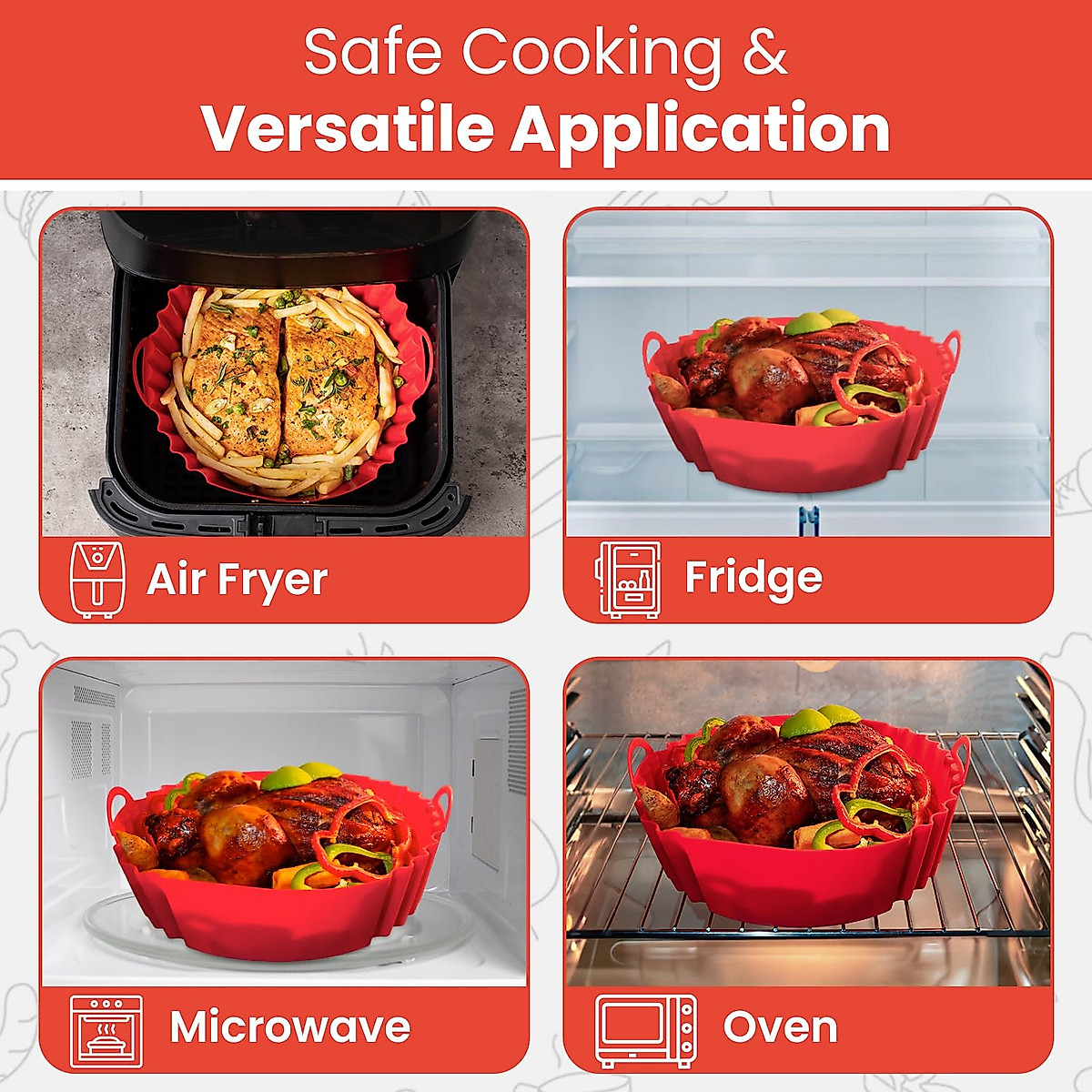 Silicone Air Fryer Liners for Ninja Air Fryer AF101 4QT, AF161/AF150 5.5, For Gourmia, Power XL, COSORI, Instant Pot, Fabuletta, Phillipe Air Fryer 4QT and 3-6 QT Airfryer, Better than Paper Liners