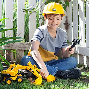 CAT Construction Toys, Excavator Sand Set Outdoor Toys - 10” CAT Toy Dumps Truck & Loader, Hard Hat, Shovel, Rake - Pretend Play, Ages 2+