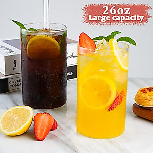 Glass Cups with Lids and Straws, 26oz Borosilicate Glass Tumbler with Straws and Bamboo Lids Reusable Clear Iced Coffee Cups for Coffee Milk Tea Juice DIY Drinks Coffee Bar Accessories- 2 Pack