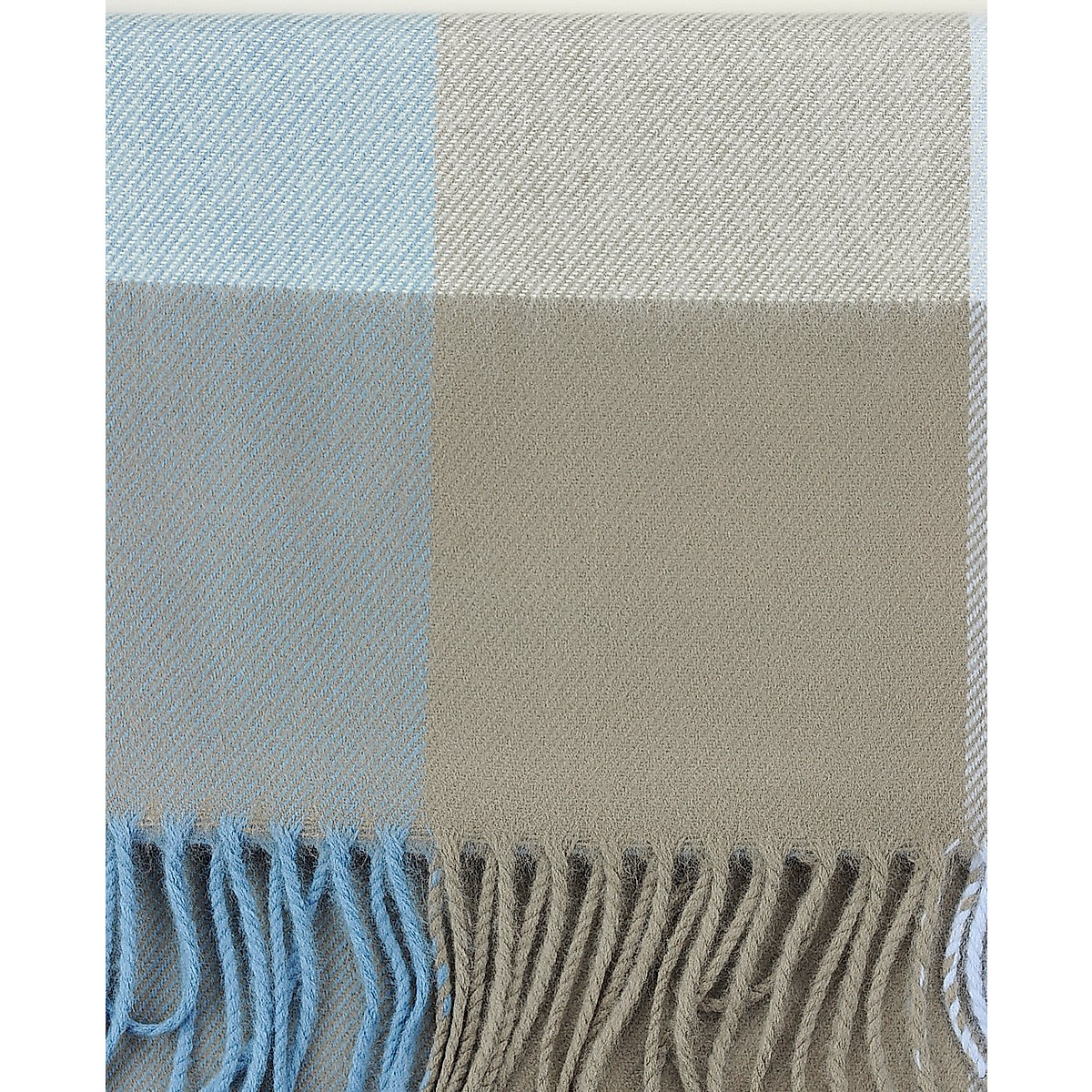 D&Y Unisex Classic Softer Than Cashmere Plaid Fringe End Scarf, Blue