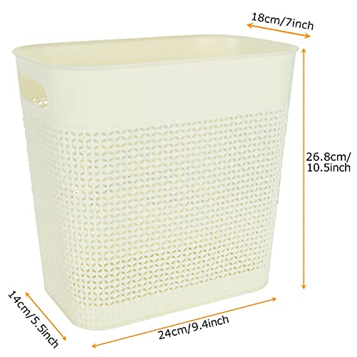 ZOFORTY 3 Pack Slim Plastic Trash Can Wastebasket, 3.5 Gallon Trashcan Garbage Bin with Handles, Rectangle Hollow Trash Bin Waste Basket for Office Bathroom Bedroom Home Kitchen Dorm - 10” High