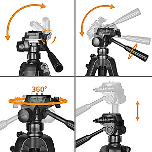 Takamine 63" Lightweight Adjustable Laser Level Aluminum Tripod with Portable Handle, Bubble Level, Quick Release Plate with 1/4" Screw Mount & 5/8" UNF Adapter Nut, 3-Way Swivel Pan Head