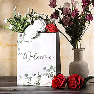 Chinco 36 Pieces Welcome Bags White Wedding Gift Bags for Hotel Guests Black Letters Wedding Bags with Handles Paper Wedding Welcome Gift Bags Party Favors Bags for Wedding Birthday Party Supplies
