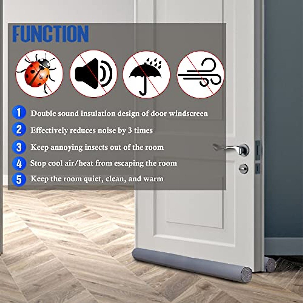 Under Door Draft Stopper 37" Cuttable and Washable,Draft Stopper for Bottom of Door,Twin Door Draft Stopper,Energy Saving Weather Stripping Door Seal Reduce Noise Adjustable Door Stoppers (Gray)…