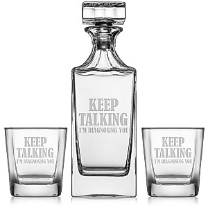 Whiskey Decanter Gift Set With 2 Whiskey Old Fashioned Rocks Glasses Funny Keep Talking I'm Diagnosing You Nurse Doctor