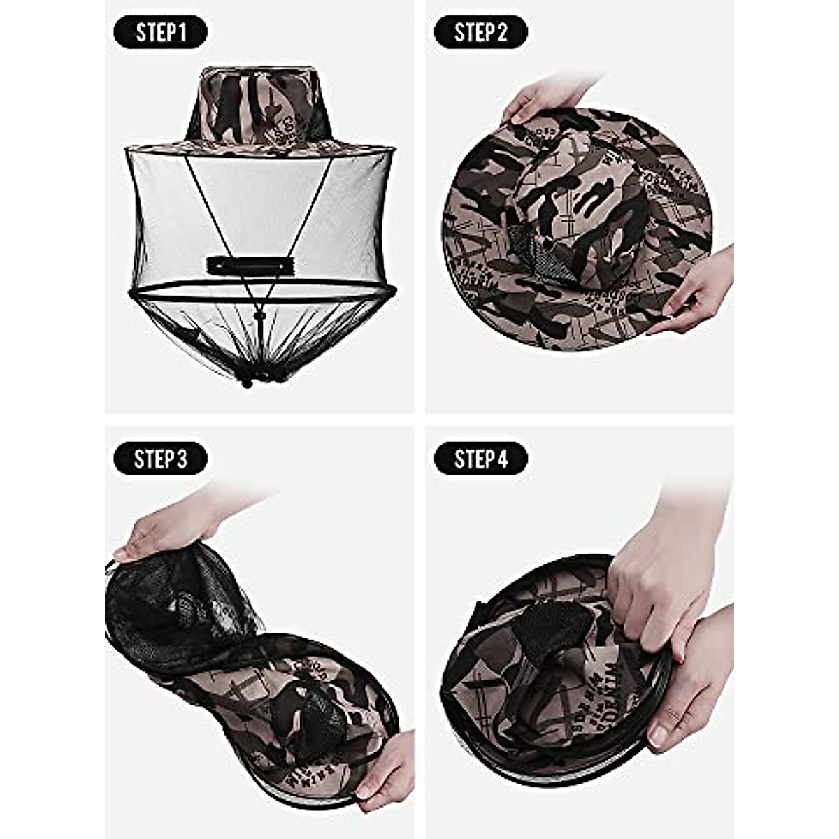 4 Pieces Mosquito Head Mesh Mosquito Cap Net Hat Face Cover with Zipper Foldable Fly Protection Netting Hat for Fishing Hiking Gardening, 4 Colors