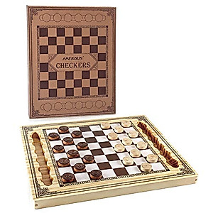 AMEROUS Wooden Checkers Set, Checkers Board Game with Storage Grooves - 24 Checkers Pieces - Gift Box Packed, Classic Board Games for Kids, Adults