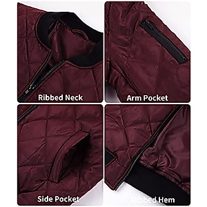 Pretifeel Mens Bomber Jackets Diamond Quilted Fall Winter Rib Varsity Lightweight Coat XX-Large