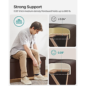 SONGMICS 43 Inches Folding Storage Ottoman Bench, Storage Chest, Footrest, Coffee Table, Padded Seat, Faux Leather, Holds up to 660 lb, White ULSF702