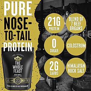 The Fittest Whole Feast Beef Protein Powder - Butter Vanilla - Nose to Tail Carnivore Blend Including Liver, Colostrum and Whole Bone - BCAAs - 14g Collagen - 21g Total Protein