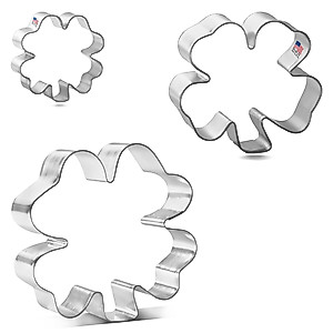 Foose Cookie Cutters Four Leaf Clover Cookie Cutter 3 Pc Set with Recipe Card, Made in USA