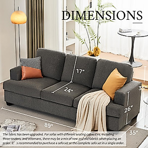 VanAcc 89 Inch Sofa, Comfy Sofa Couch with Extra Deep Seats, Modern Sofa- 3 Seater Sofa Couch for Living Room Apartment Lounge, Grey Chenille