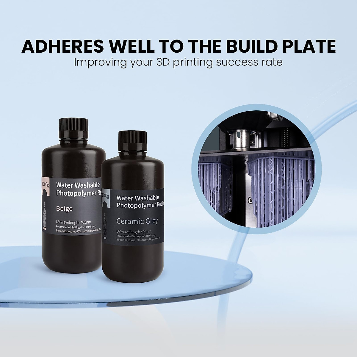 ELEGOO Upgrade Water Washable 3D Printer Resin LCD UV-Curing Resin 405nm Standard Photopolymer Resin for LCD/MSLA/DLP 3D Printing 1000Gram Ceramic Grey