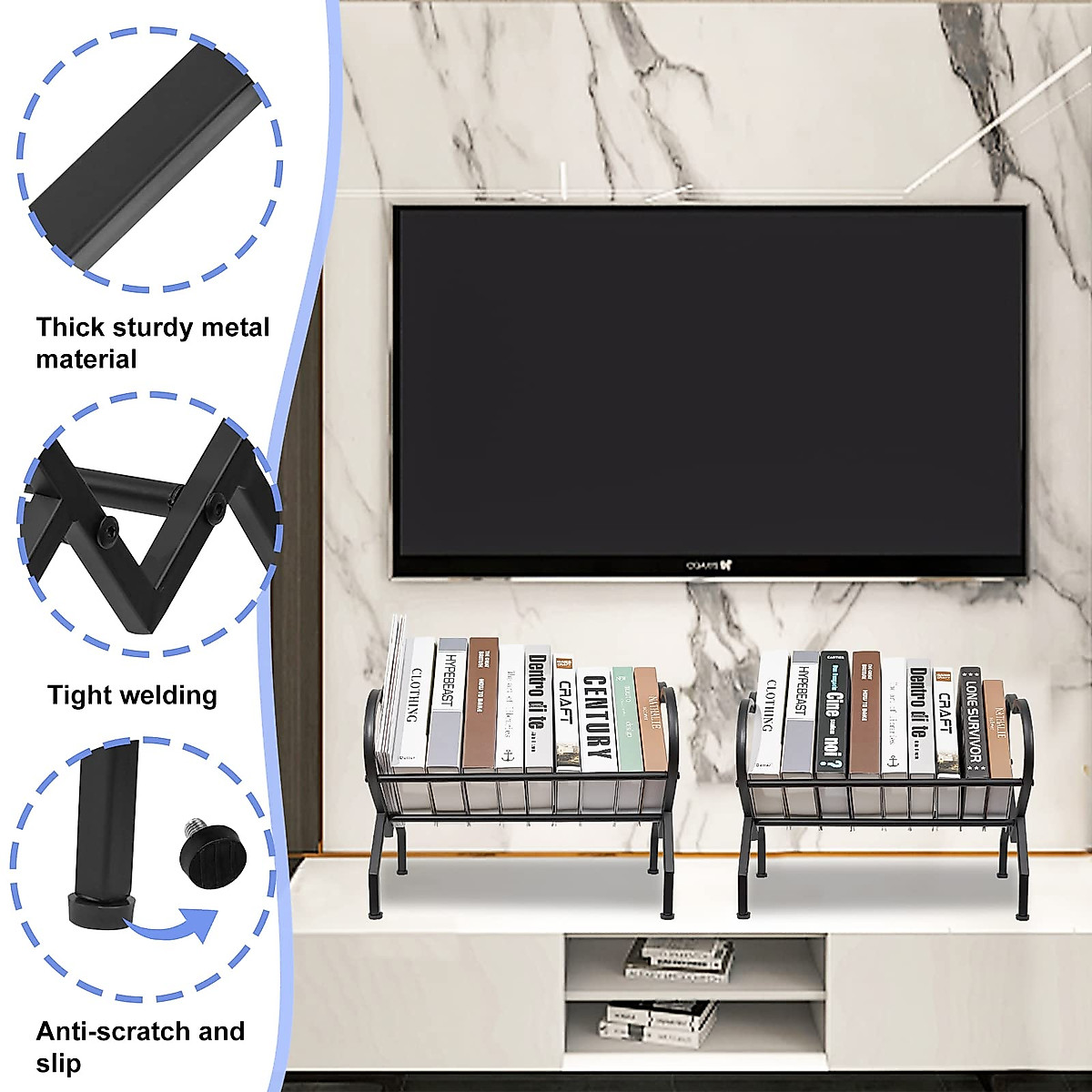 AUHOKY Vinyl Record Storage Record Holder, New Heart Shape LP Storage Metal Display Stand, Book Album Storage Magazine Office Files Organizer Shelf, Holds up to 90-110 LPs (Style A)