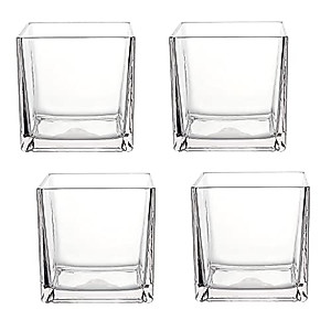 4PCS Square Glass Vase 4"x4" Clear Cube Flower Vase for Wedding Centerpiece Candle Holder Home